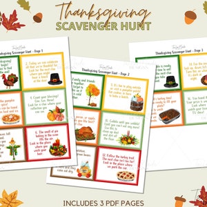 Thanksgiving Scavenger Hunt, Thanksgiving Treasure Hunt, Thanksgiving ...