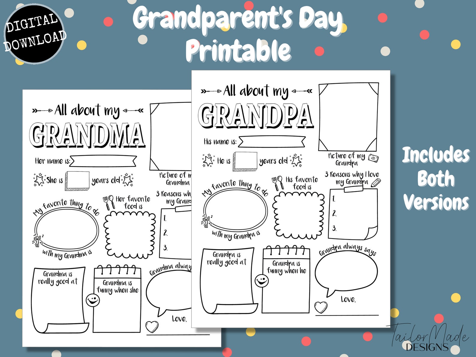 All About Grandpa and All About Grandma Printable, Grandparents Day ...