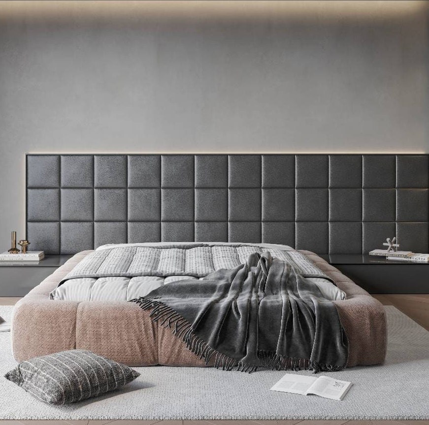 WALL MOUNTED UPHOLSTERED Headboard 30x30cm Square Padded Panel, Leather ...