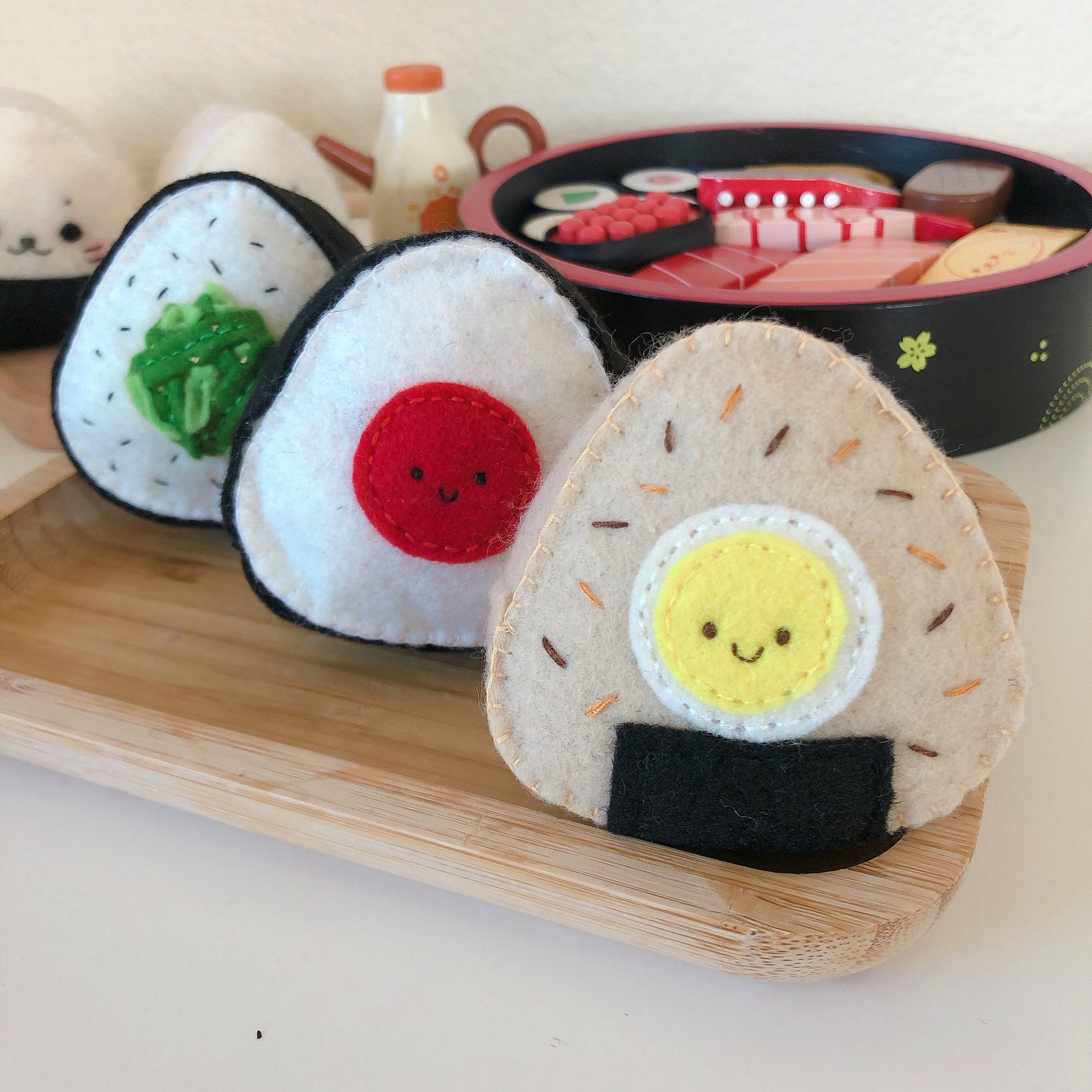 Felt Rice Balls Set of 3 Japanese Onigiri - Pretend Play Foods, Felt ...