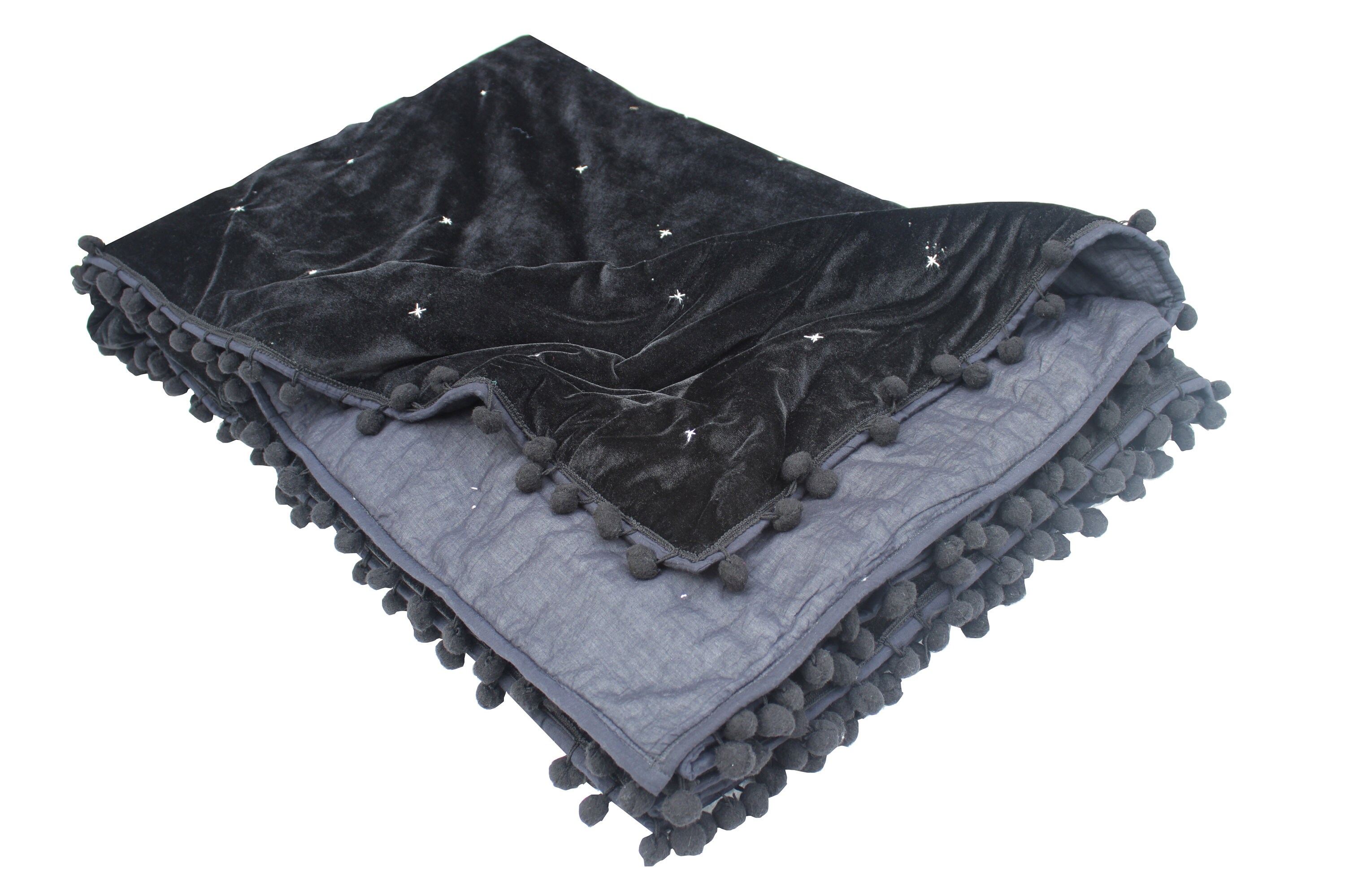 Purple Velvet Quilt: Hand-stitched Star Blanket With Pom Poms - Etsy