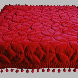 Deep Red Velvet Pompom Quilt Deep Red Velvet Quilt Red Velvet Bedspread ...