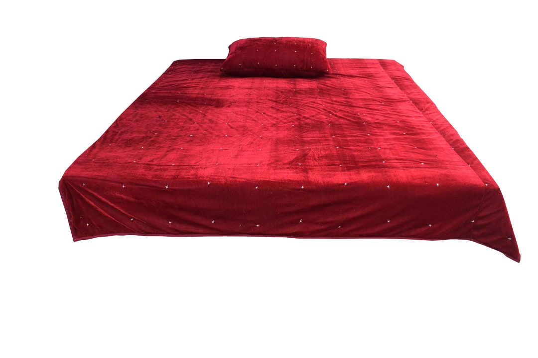 Deep Red Velvet Quilt, Deep Red Velvet Bedding, Deep Red Blanket, Star ...