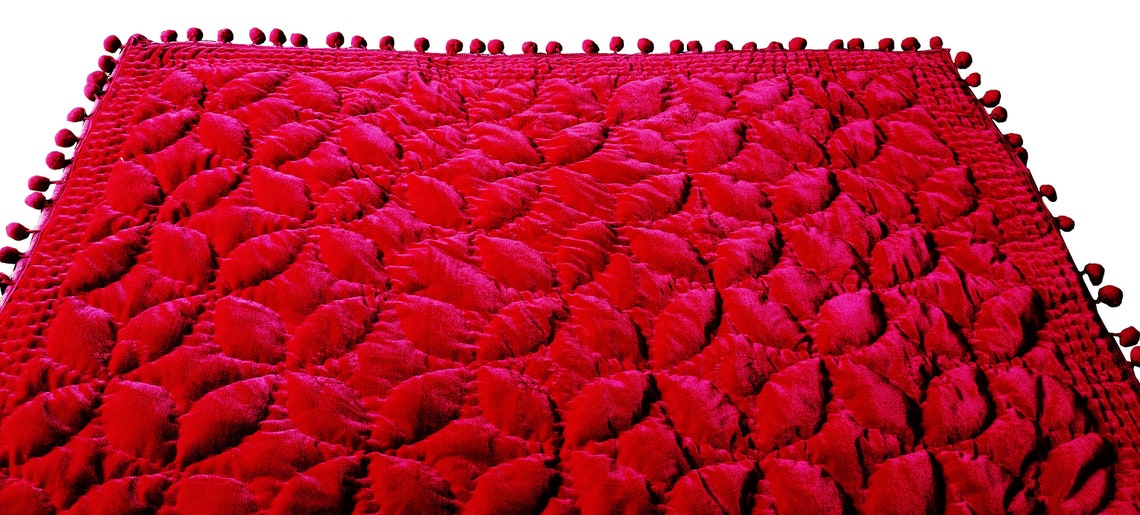 Deep Red Velvet Pompom Quilt Deep Red Velvet Quilt Red Velvet - Etsy