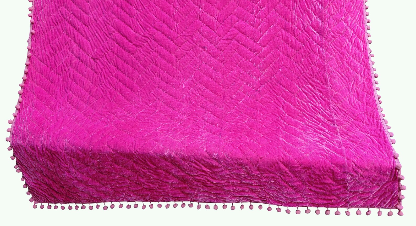 Baby Pink Velvet Quilt, Hand-stitched Cotton Bedding, Pom Pom Decor - Etsy