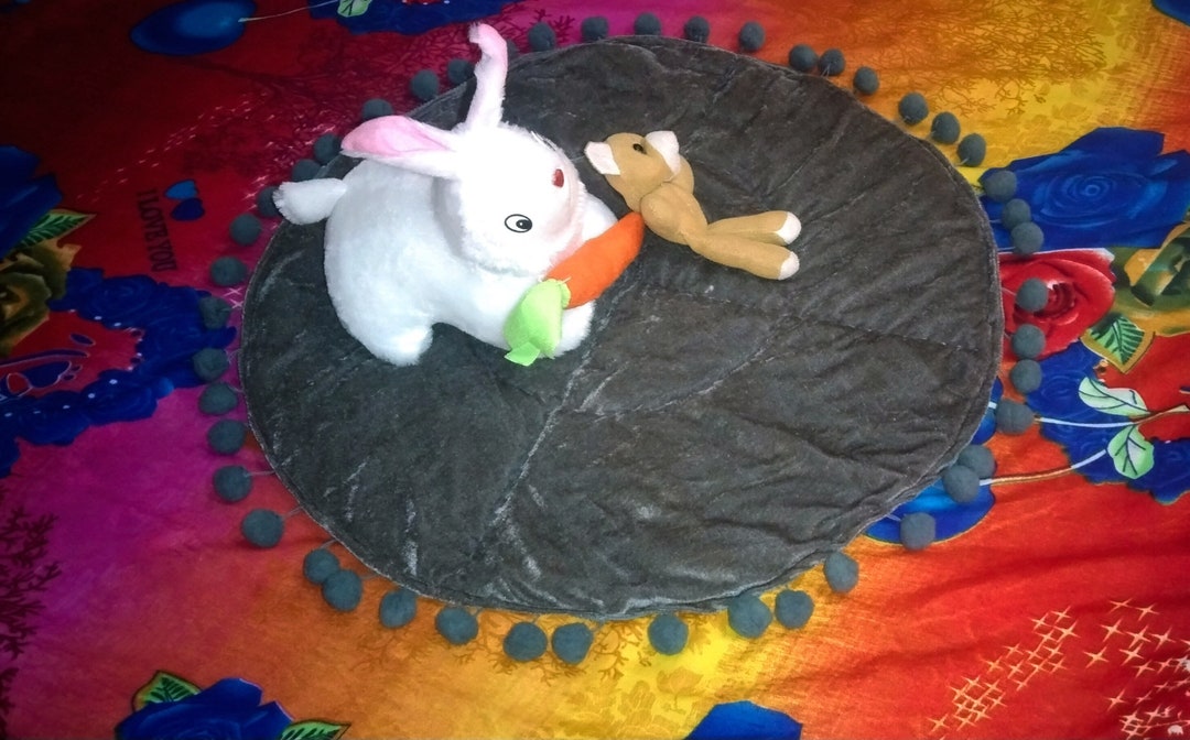 Grey Velvet Baby Play Mat Baby Gym Activity Play Mat With Pom - Etsy