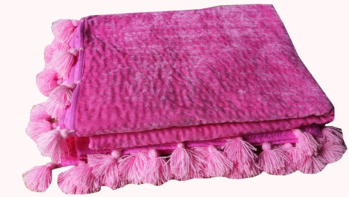 Baby Pink Ombre Velvet Quilt Baby Pink Throw Blanket Baby Pink Queen ...