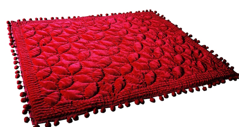 Deep Red Velvet Pompom Quilt Deep Red Velvet Quilt Red Velvet - Etsy