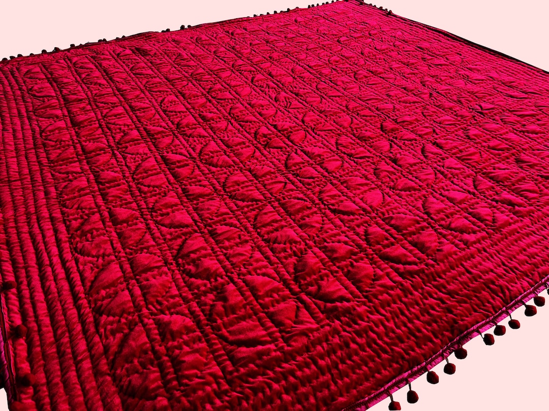 Deep Red Velvet Quilt King, Velvet Quilted Throw, Velvet Quilt Bed ...
