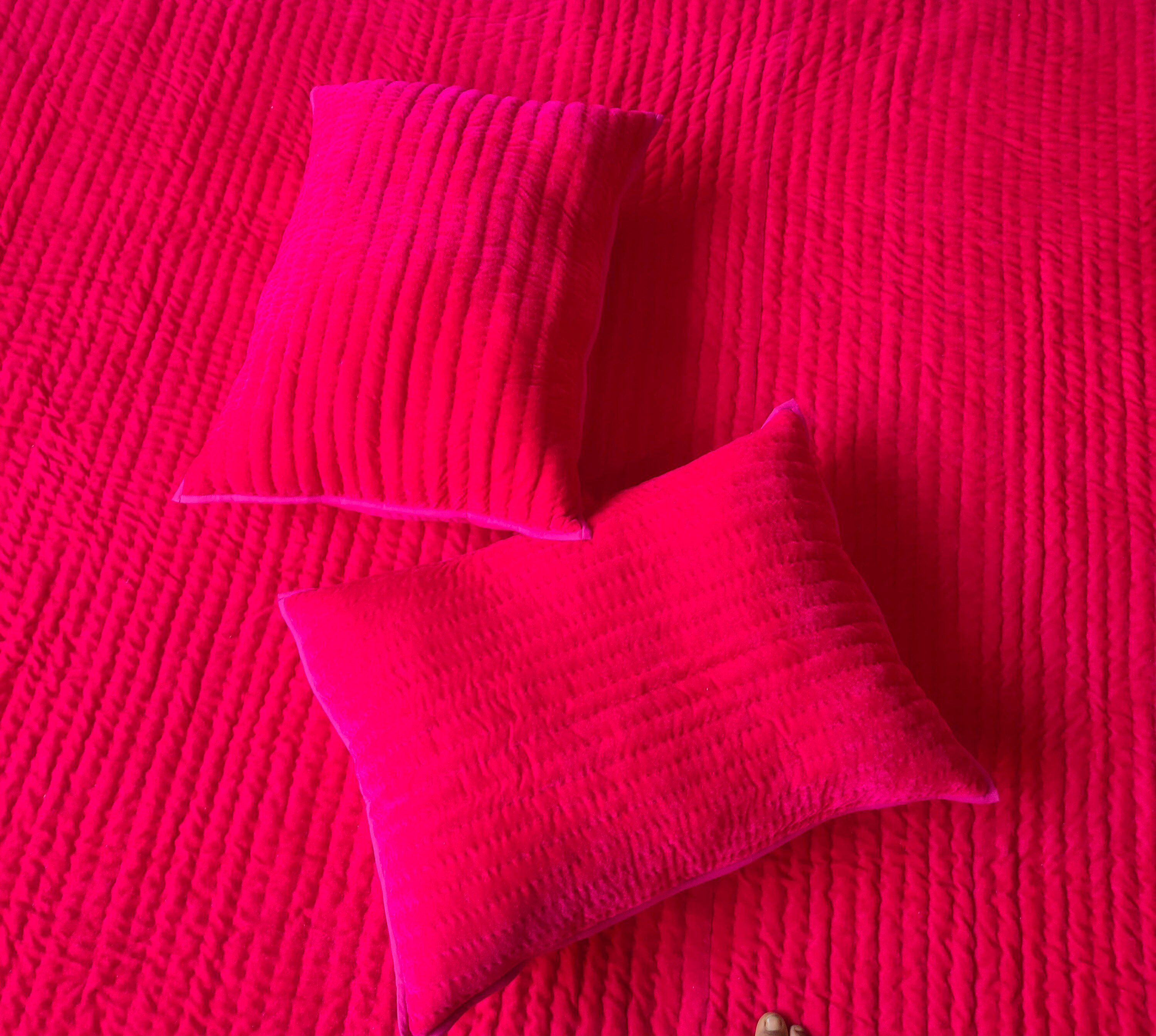 Fuchsia Velvet Quilt, Luxury Bedspread With Pom Poms - Etsy