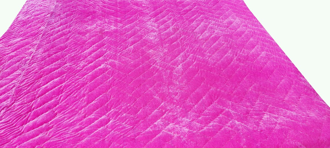 Baby Pink Velvet Quilt, Hand-stitched Cotton Bedding, Pom Pom Decor - Etsy