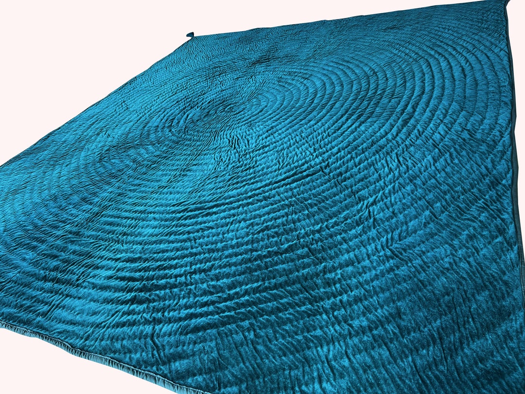 Teal Velvet Quilt King, Velvet Quilted Throw, Velvet Quilt Bed, Bedding ...