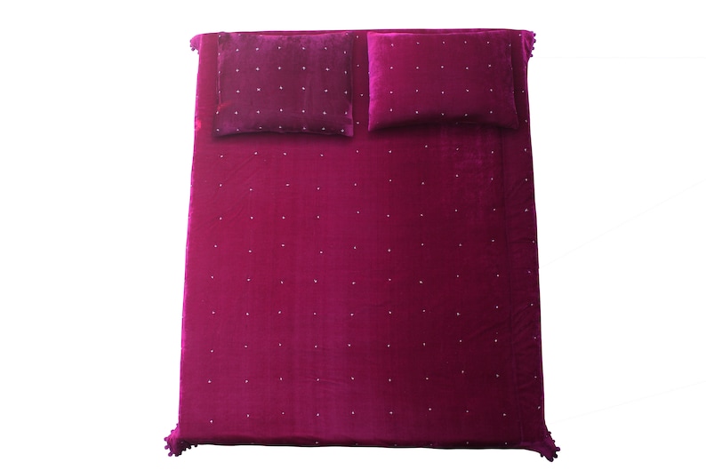 Purple Velvet Quilt: Hand-stitched Star Blanket With Pom Poms - Etsy