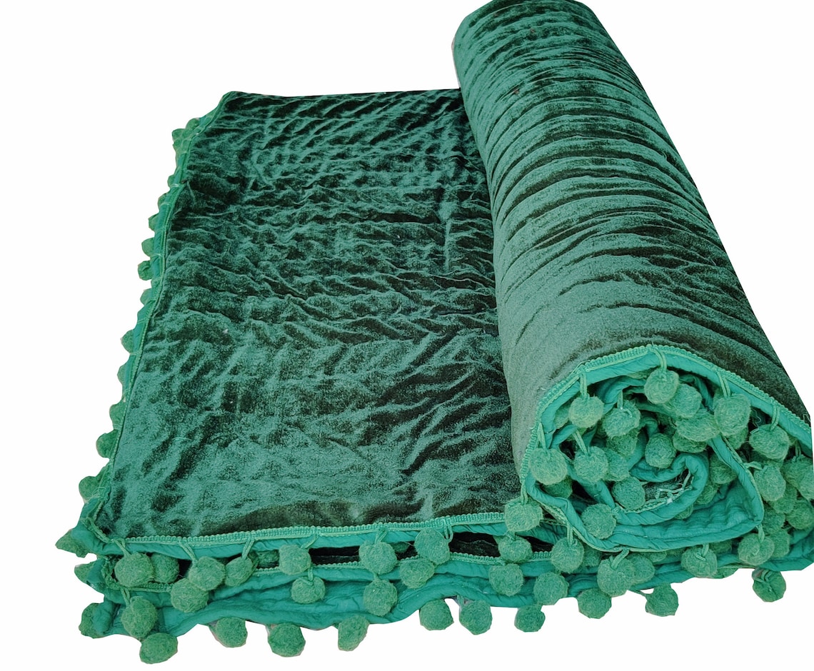 Emerald Green Velvet Quilt Green Velvet Bedding Comforter - Etsy