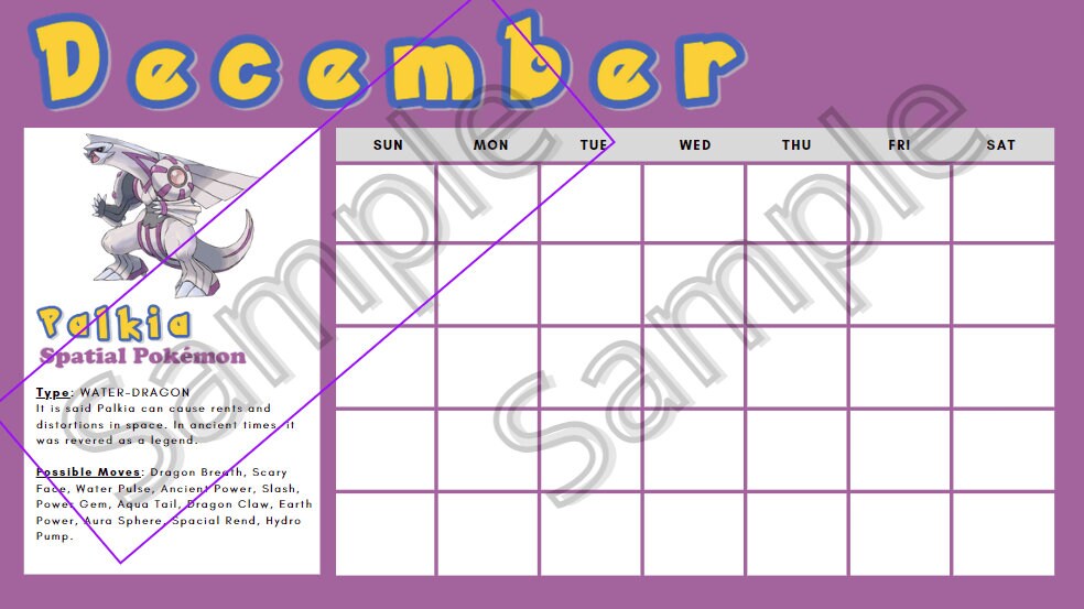 Printable Pokemon Calendar | Printable Kids Calendar | Pikachu | PDF ...