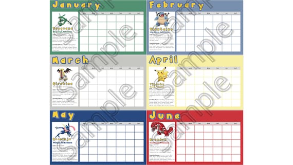 Pokemon Printable Calendar