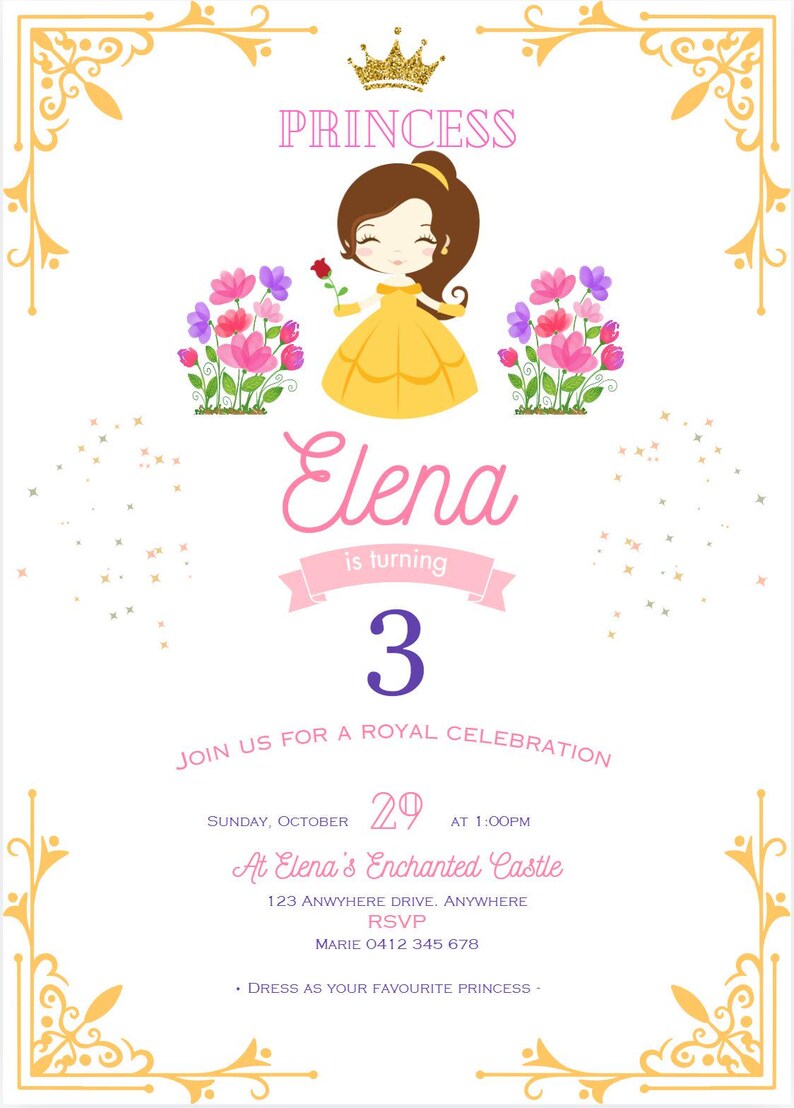 Editable Princess Birthday Invitation - Etsy