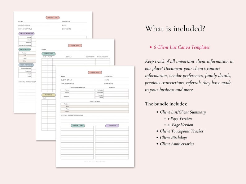 Real Estate Client List Canva Template, Client Touchpoint Tracker ...