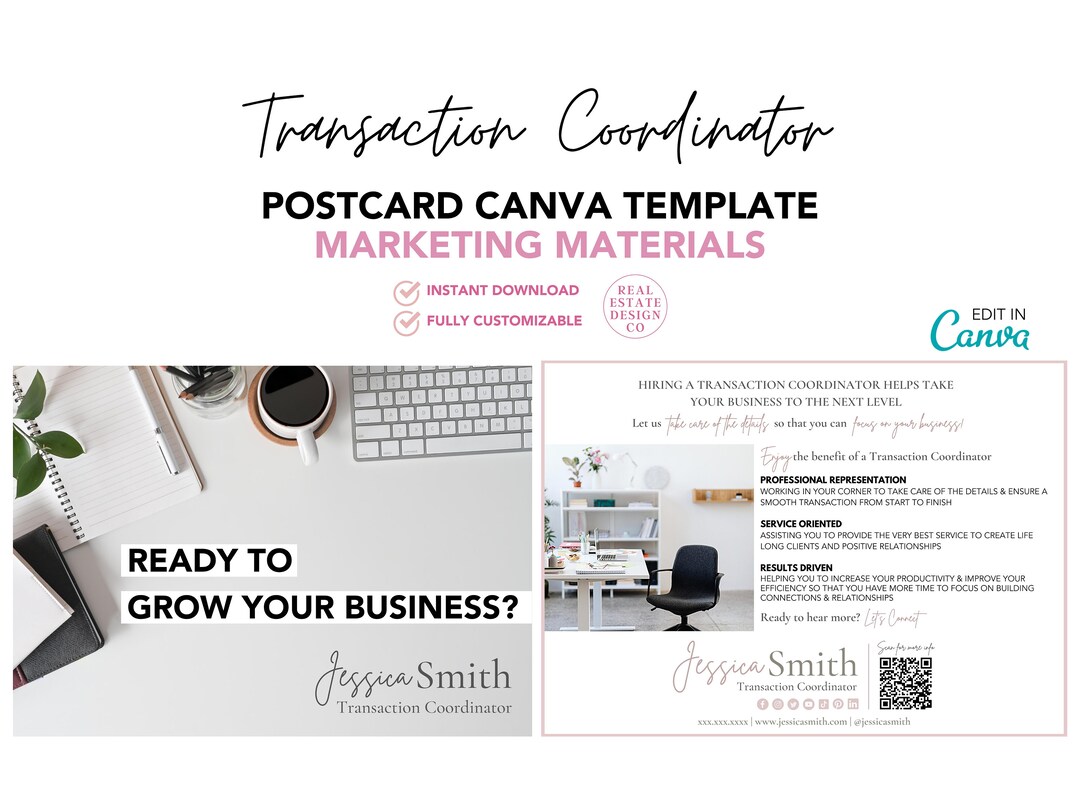 Transaction Coordinator Postcard Canva Template Marketing to - Etsy