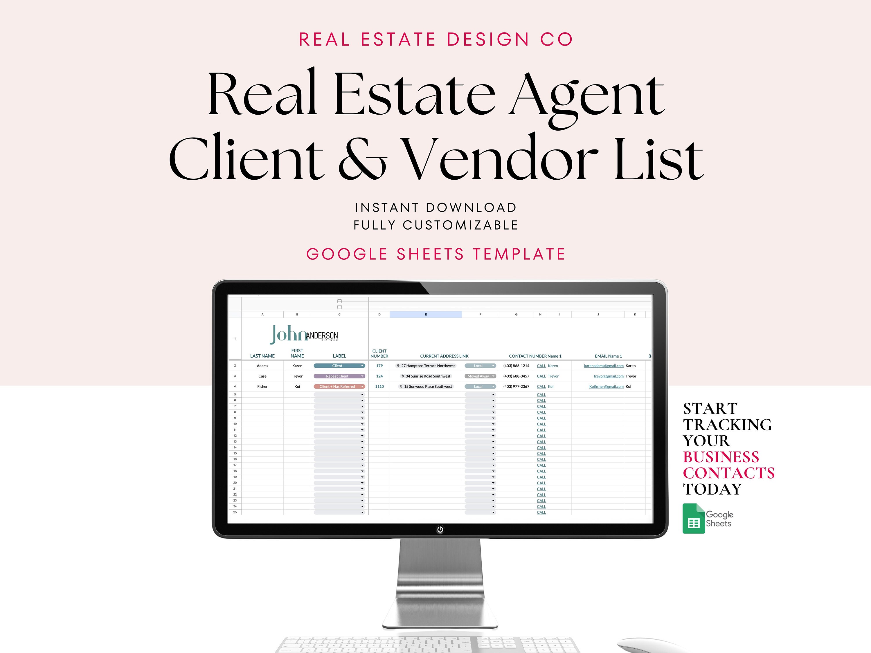 Real Estate Client List Contact List Vendor List Task - Etsy