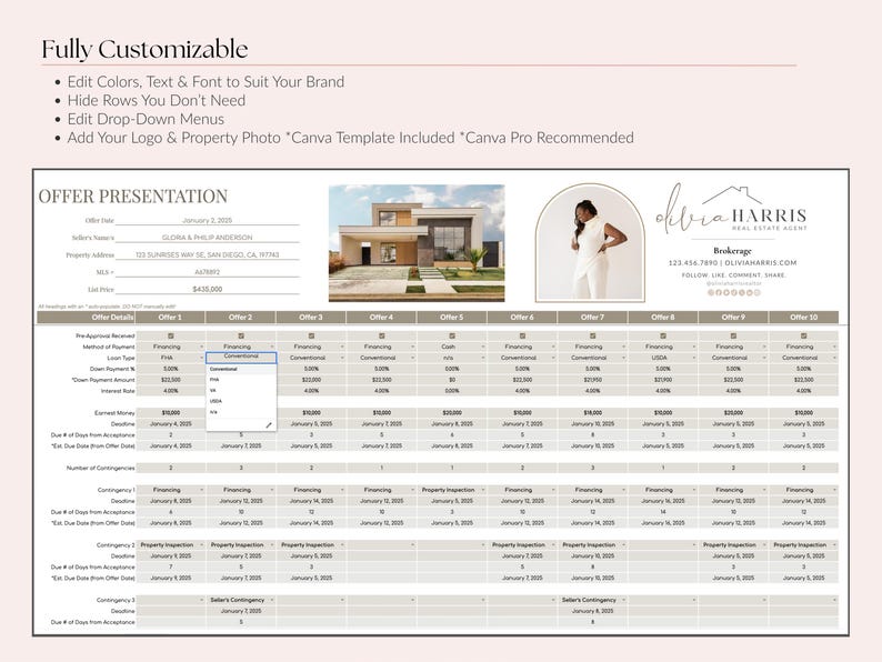 Real Estate Multiple Offer Comparison Google Sheet Plus Bonus Canva ...
