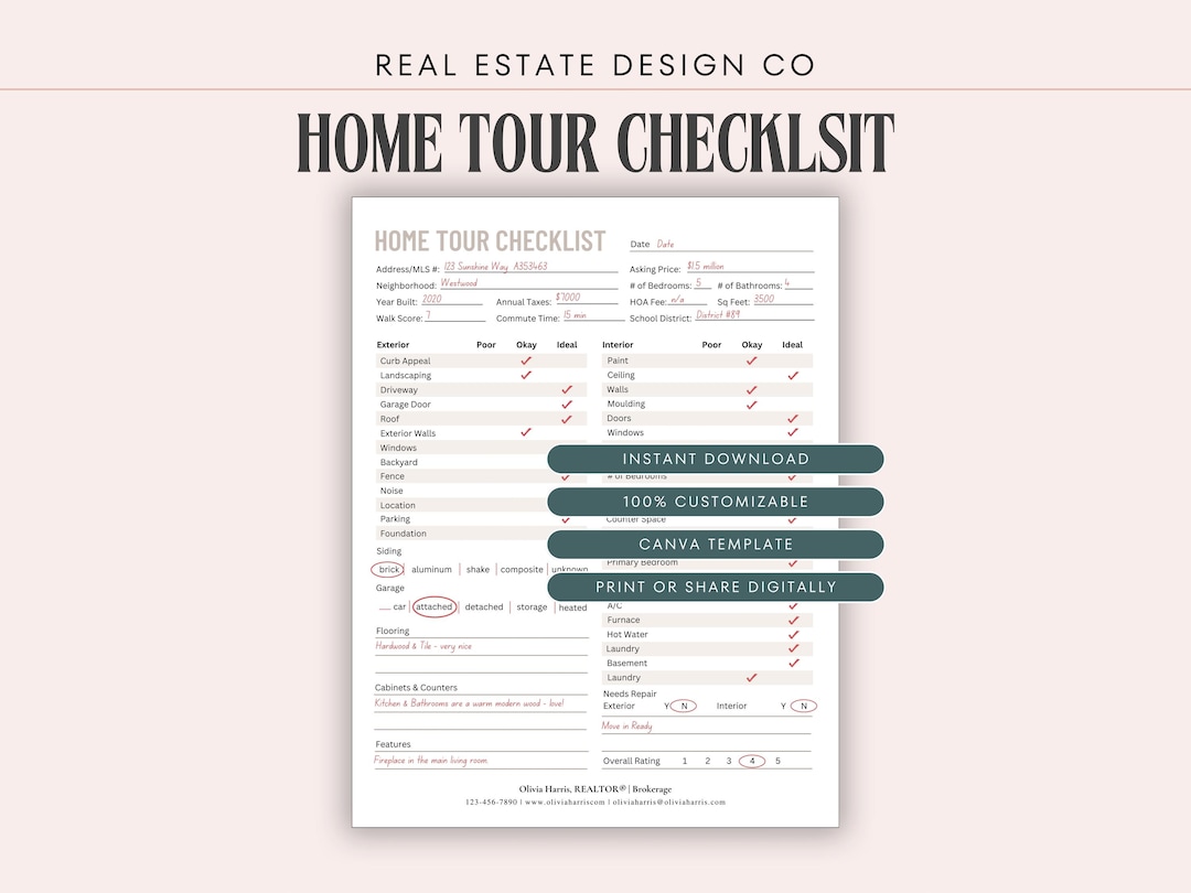 Real Estate Buyer Home Tour Checklist, Showing Feedback, Househunting ...