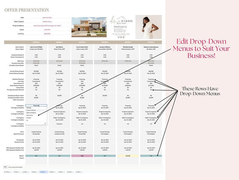 Real Estate Multiple Offer Comparison Presentation Google Sheets ...