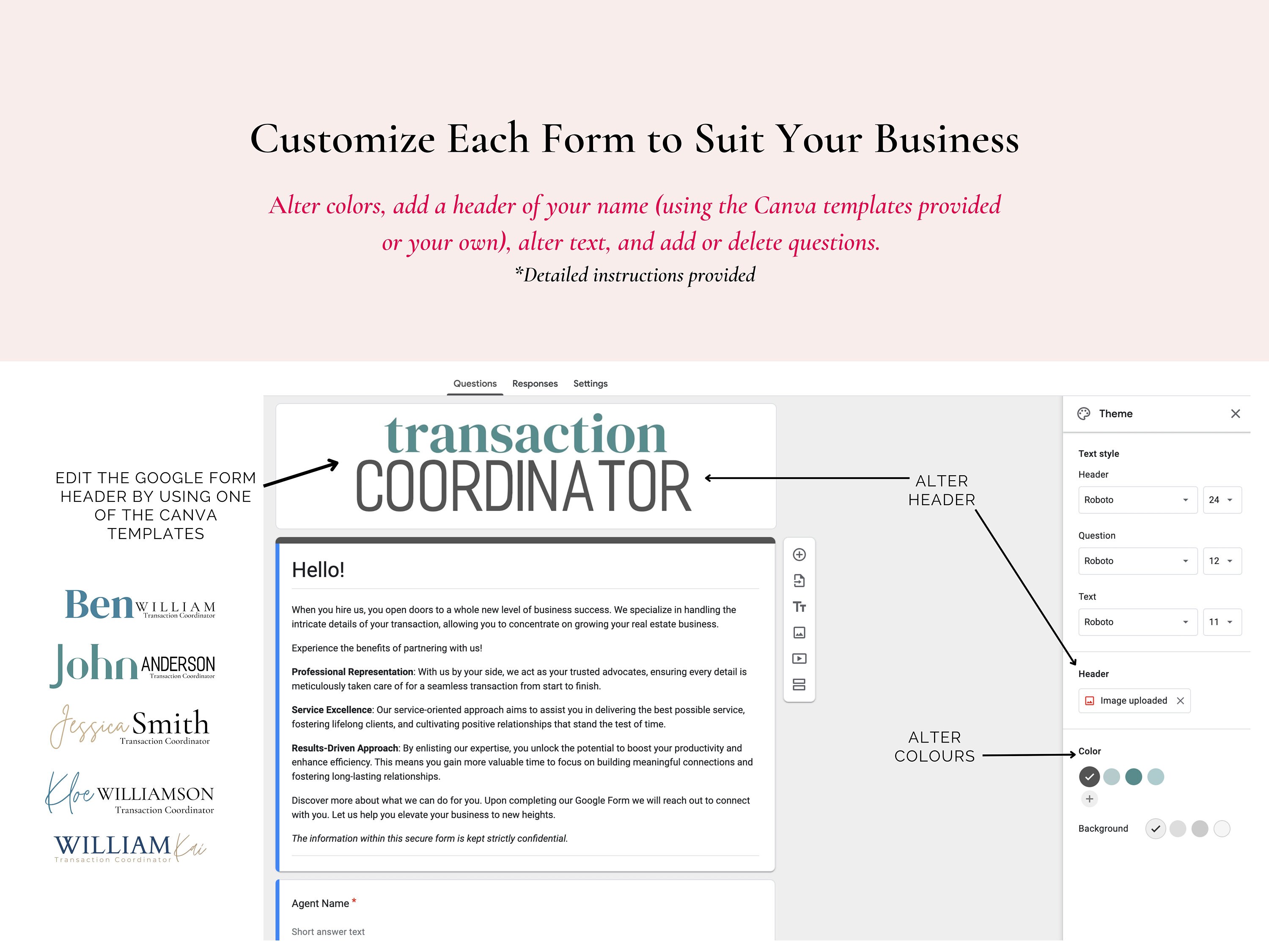 Transaction Coordinator Google Forms Templates Client Inquiry Realtor ...