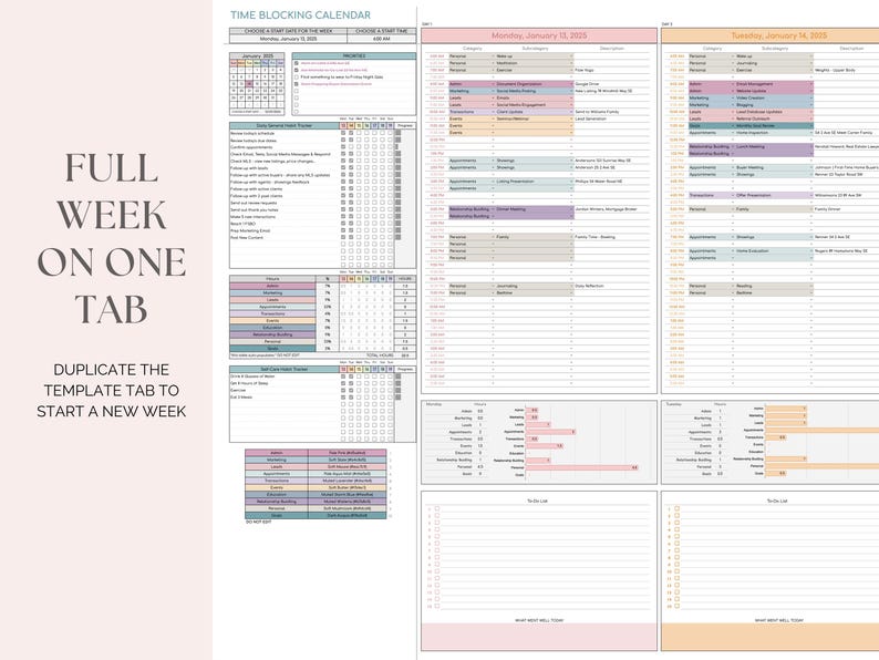 Time Blocking Digital Planner: Weekly Calendar, to Do List, Habit ...