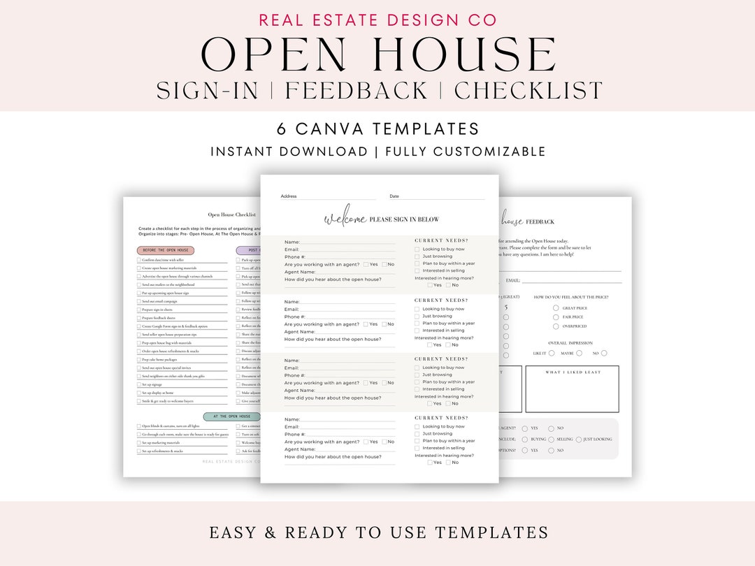 Real Estate Open House Canva Templates, Sign-in Sheet, Feedback Form ...