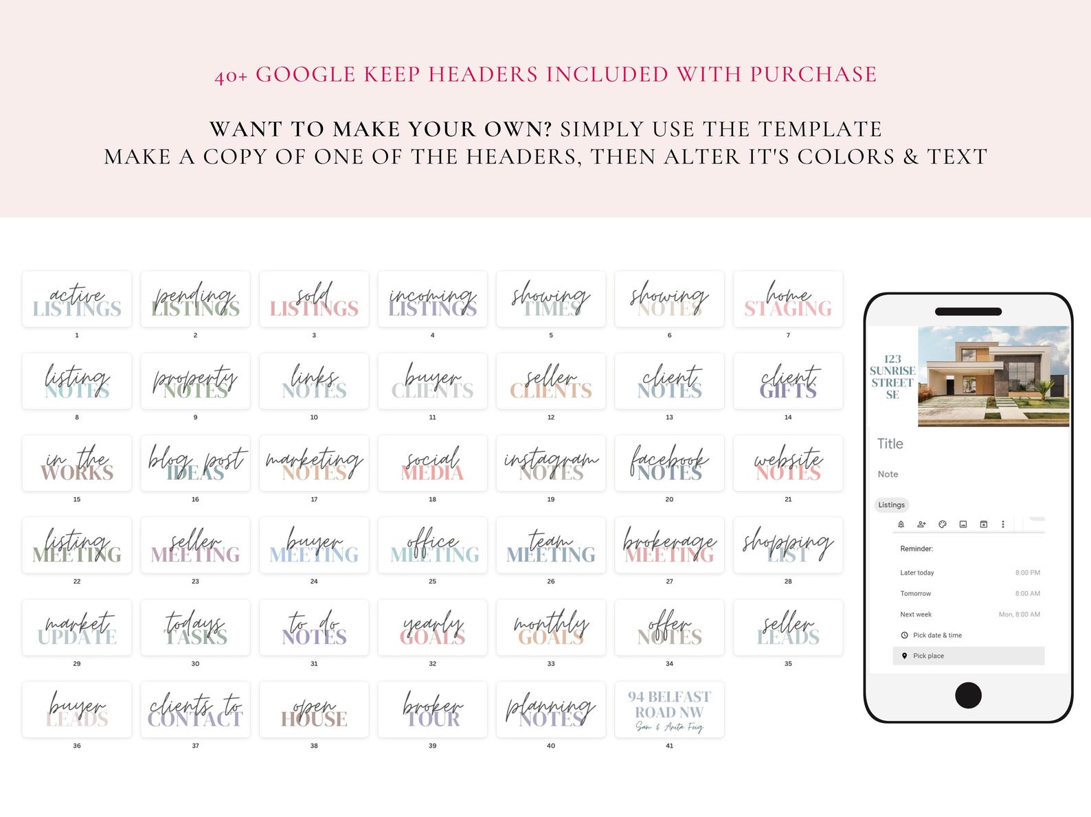 Google Keep Note Headers Real Estate Canva Templates, Tools to Organize ...