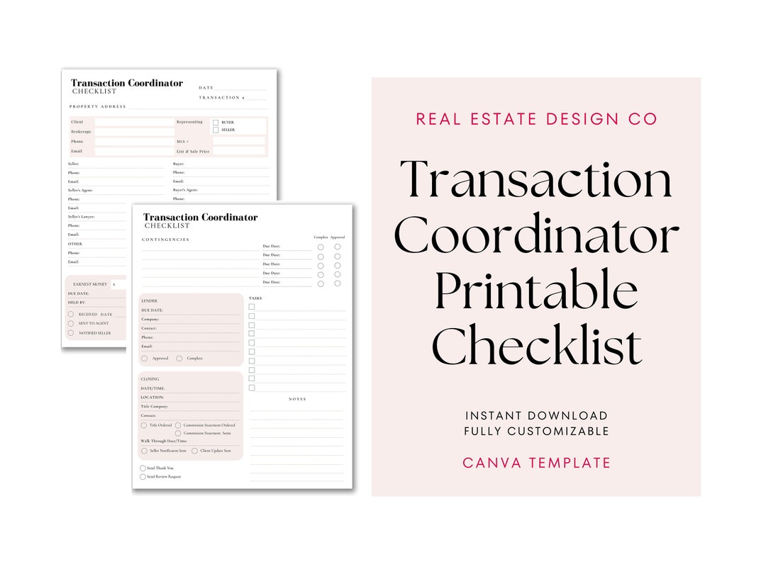 Transaction Coordinator Checklist Canva Template Real Estate - Etsy