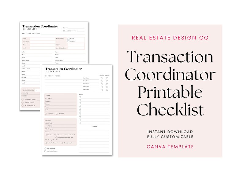 Transaction Coordinator Checklist Canva Template Real Estate - Etsy