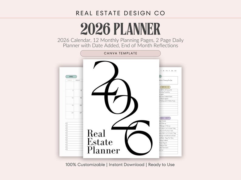Real Estate Agent 2026 Planner, Business Tools, Canva Template ...