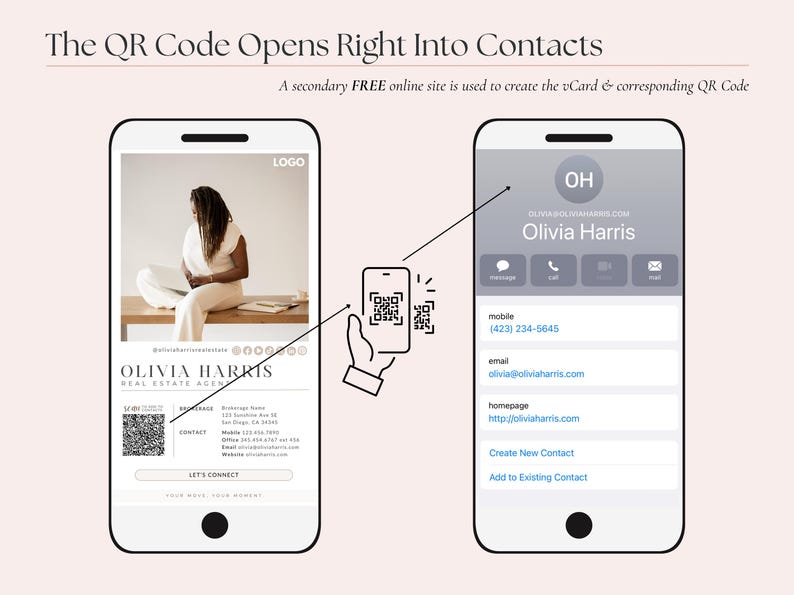 Real Estate Digital Business Card Canva Template With QR Code ...