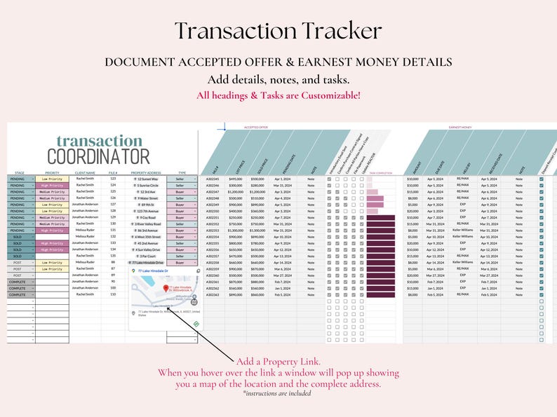 Real Estate Transaction Coordinator Pipeline Tracker | Google Sheets ...