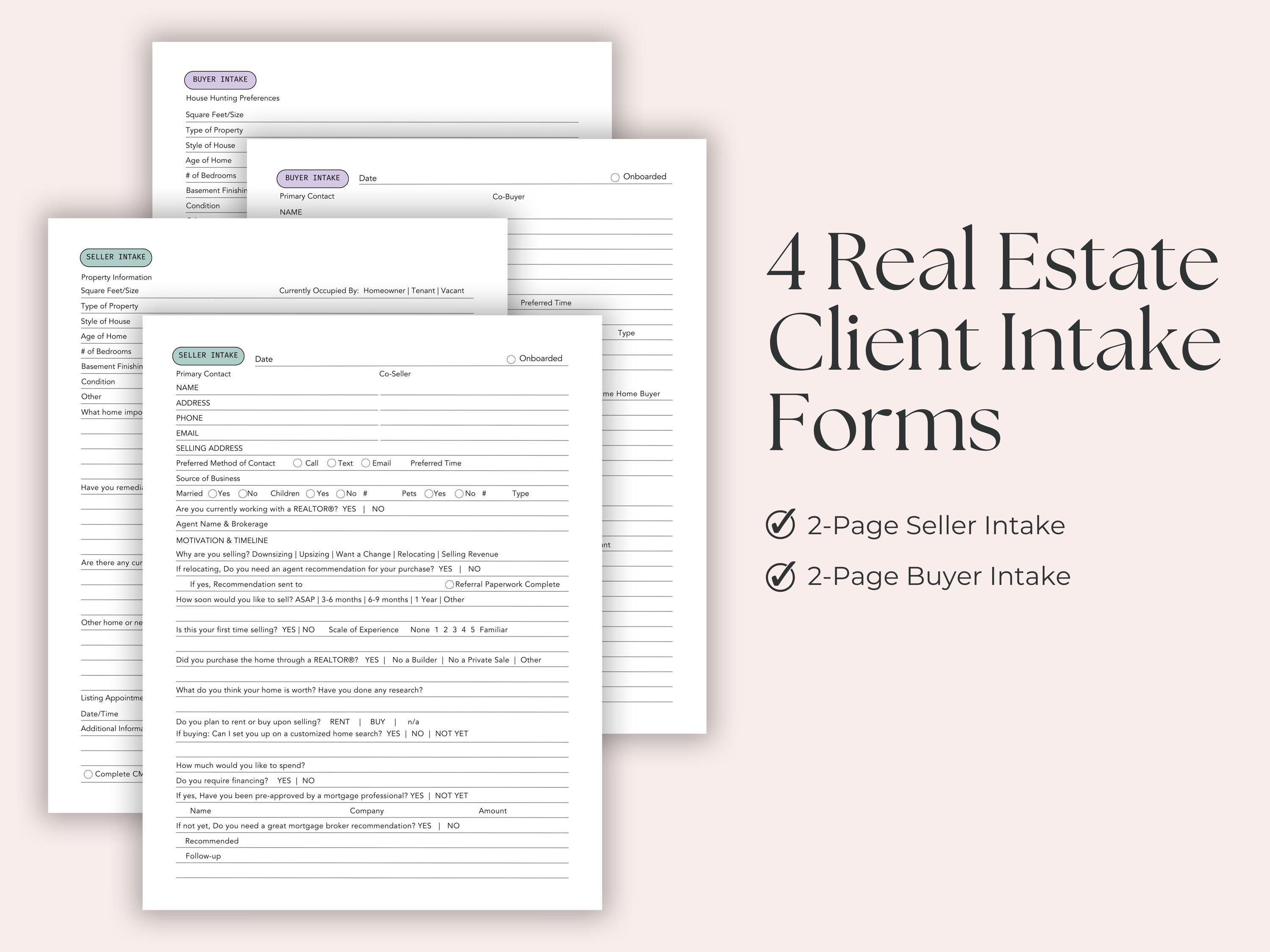 Real Estate Buyer and Seller Intake Forms, Canva Template, Client ...