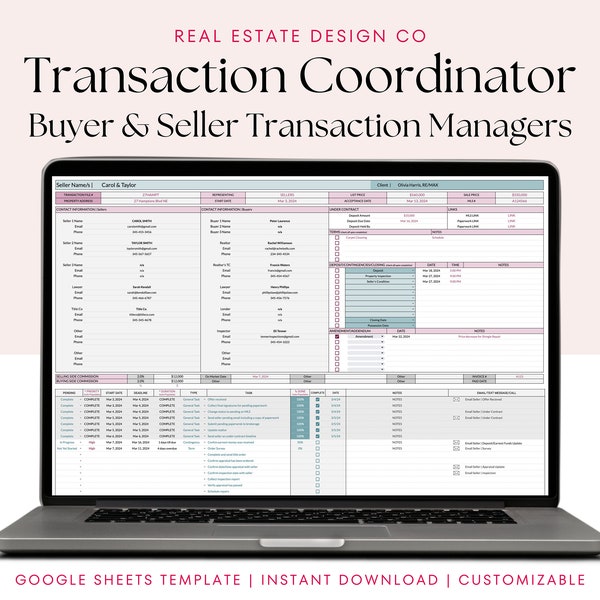 Real Estate Transaction Tracker Template - Etsy