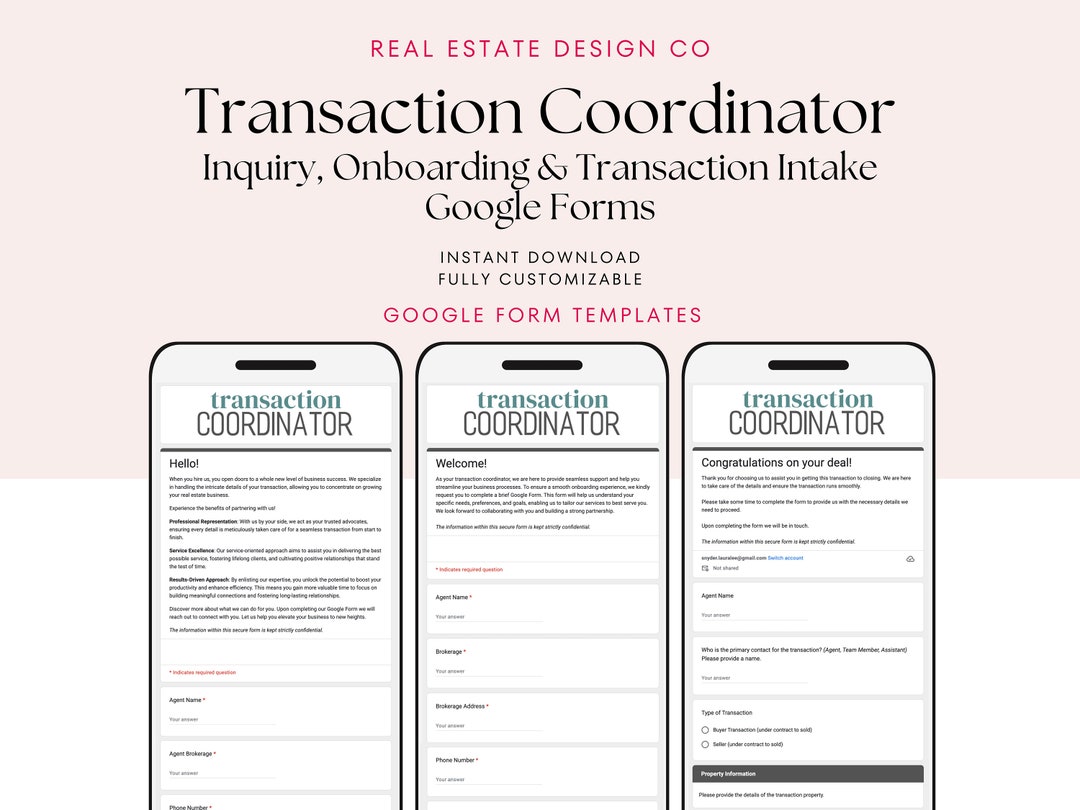 Transaction Coordinator Google Forms Templates, Client Inquiry, Real ...