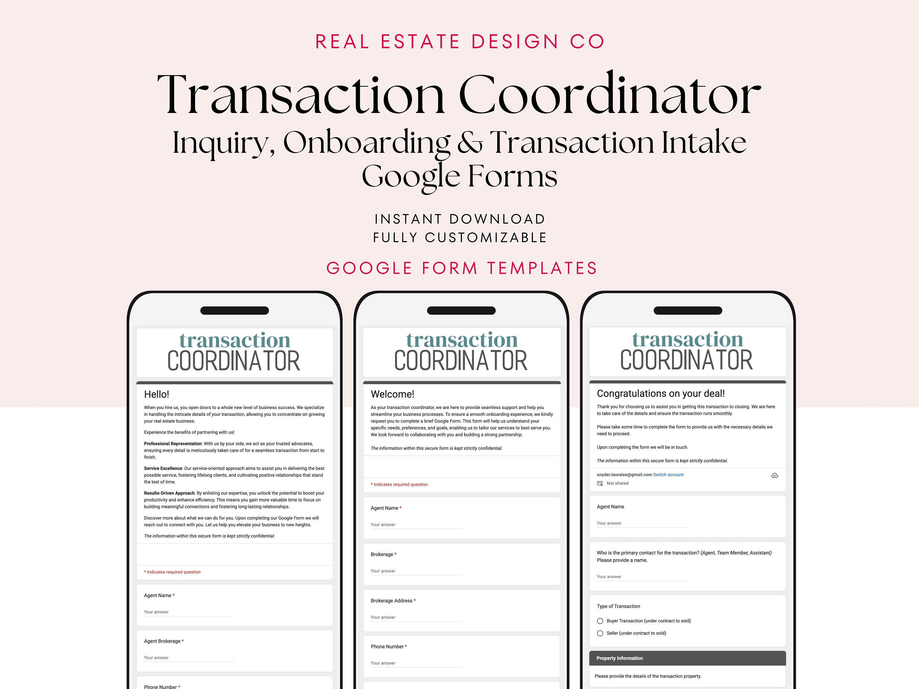 Transaction Coordinator Google Forms Templates Client Inquiry Realtor ...