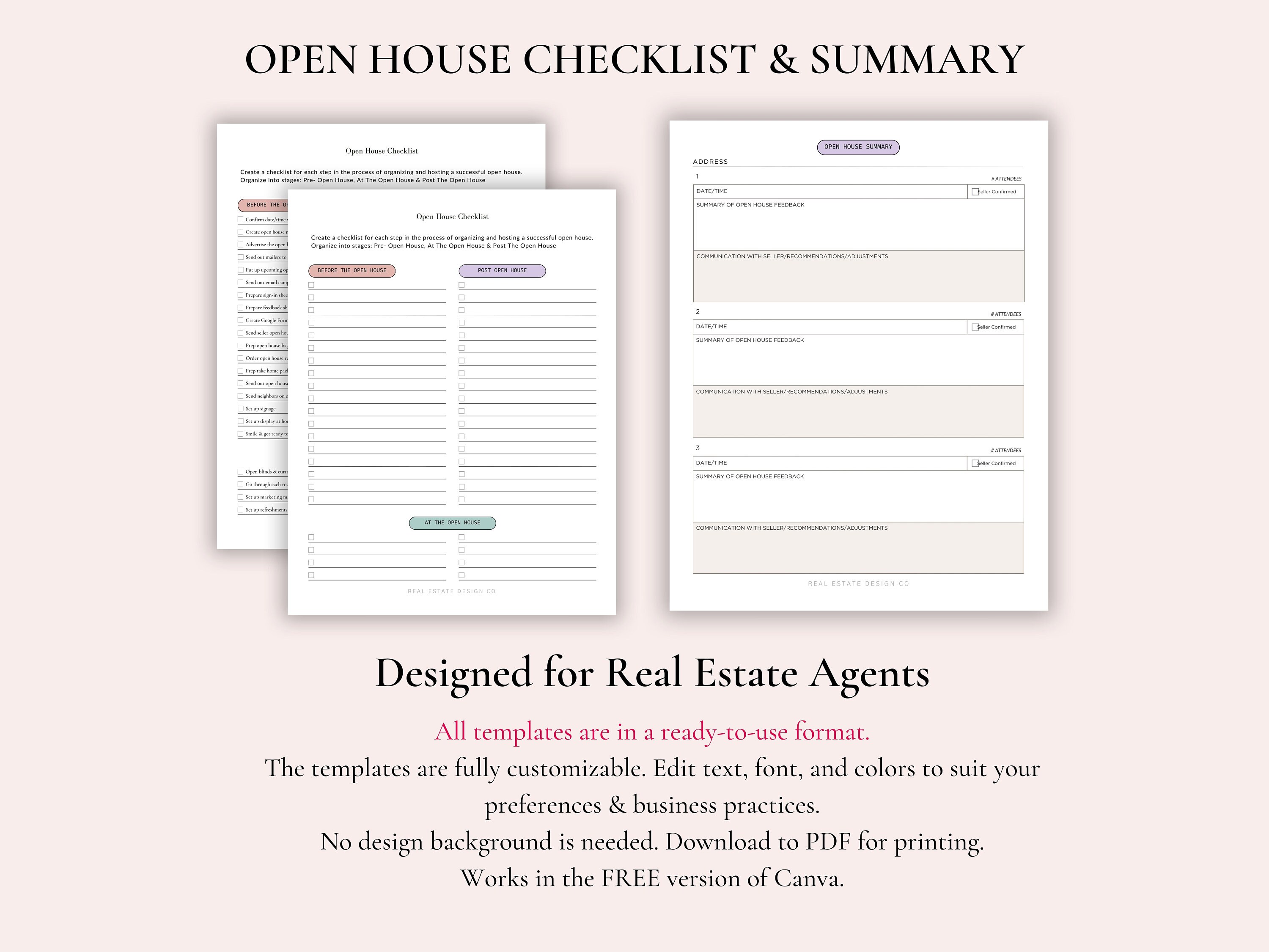 Real Estate Open House Canva Templates, Sign-in Sheet, Feedback Form ...