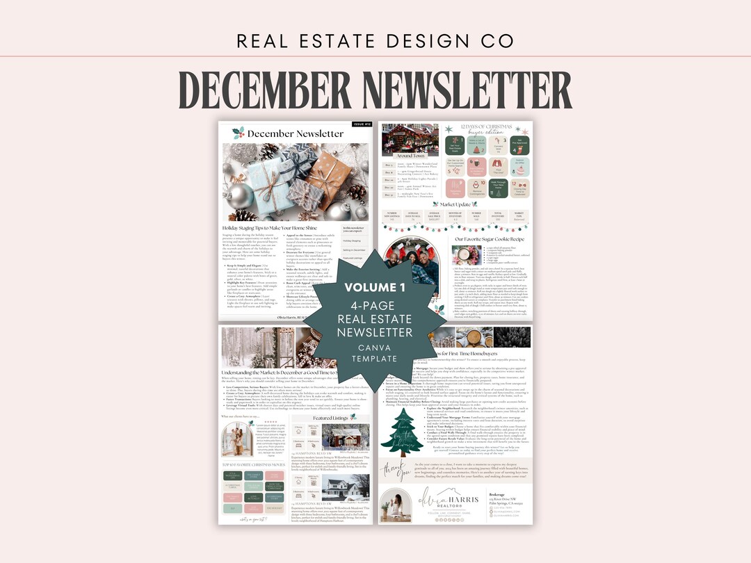 December Real Estate Newsletter | Canva Template, Winter Marketing ...