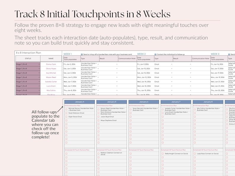 Real Estate CRM | Lead Tracker, 8x8 Interaction Plan, 33 Touch Nurture ...