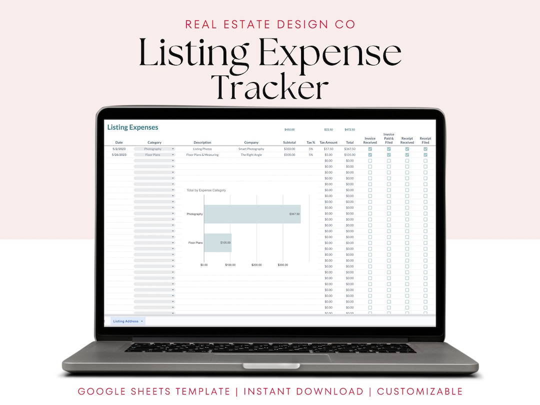 Real Estate Agent Listing Expense Tracker, Google Sheets Template ...