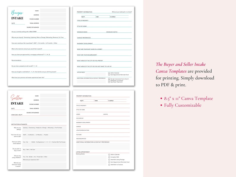 Buyer and Seller Intake Questionnaire Real Estate Google Form - Etsy