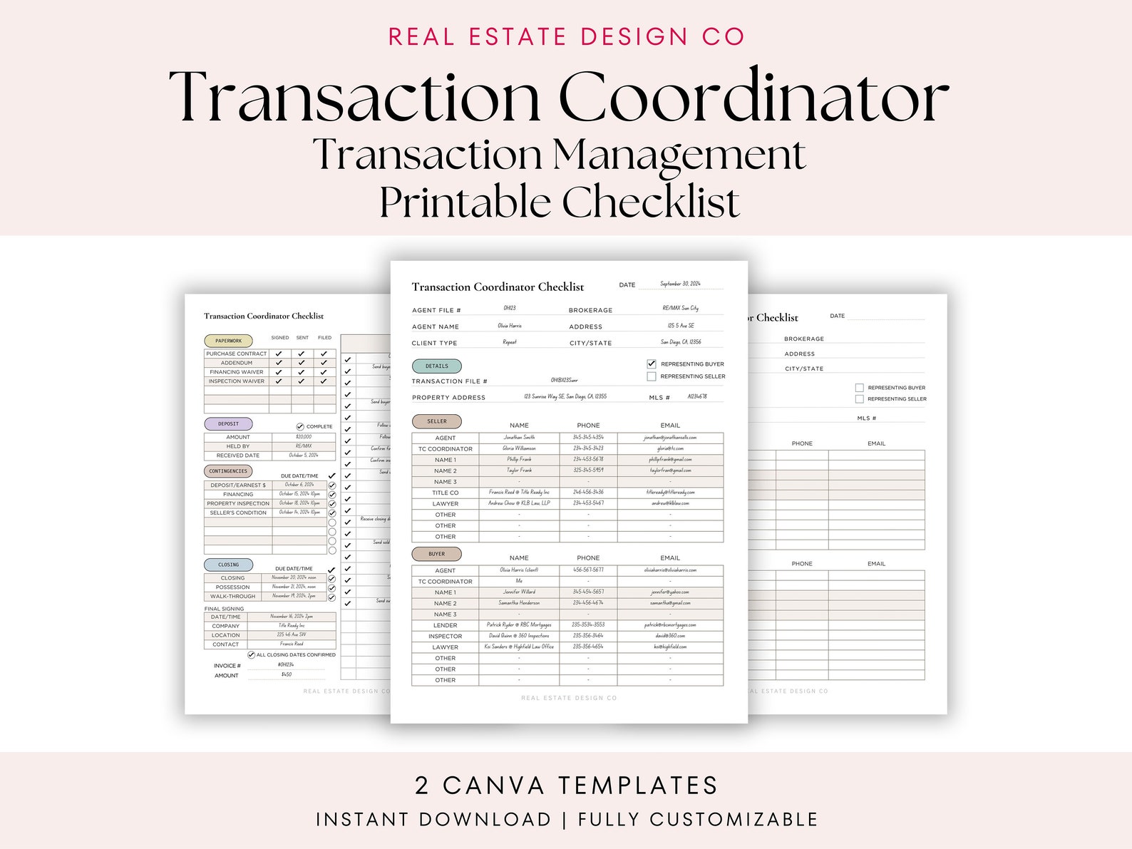 Transaction Coordinator Checklist Canva Template Real Estate ...