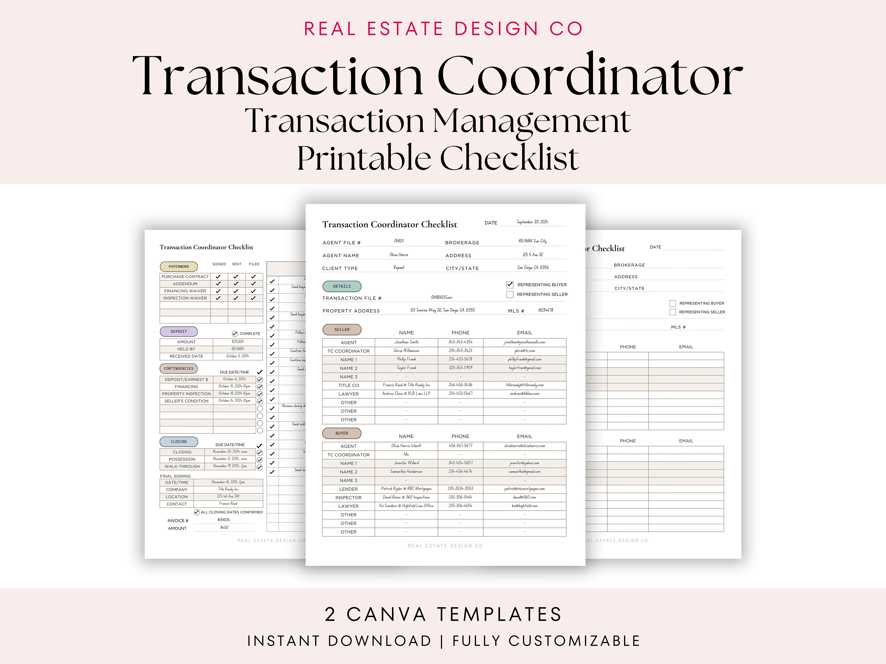Transaction Coordinator Checklist Canva Template Real Estate ...