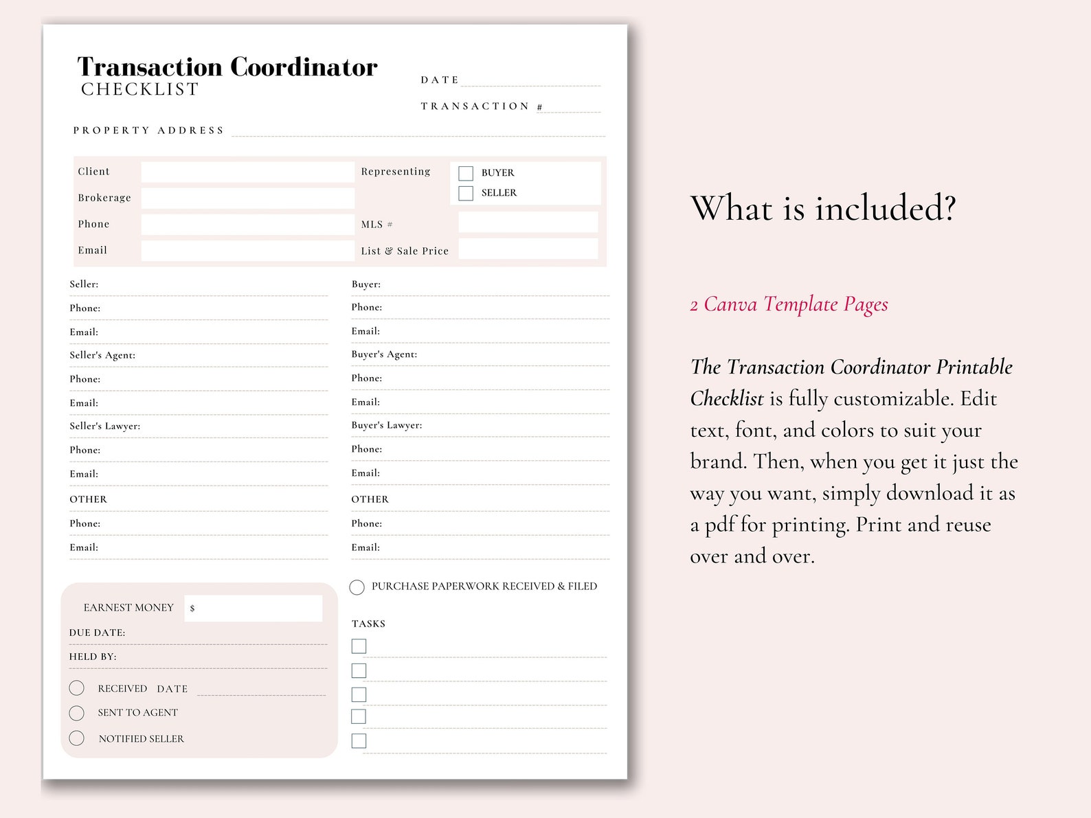 Transaction Coordinator Checklist Canva Template Real Estate - Etsy