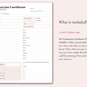 Transaction Coordinator Checklist Canva Template Real Estate ...