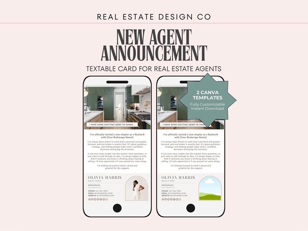 Real Estate New Agent Announcement Text Message Template | Canva ...
